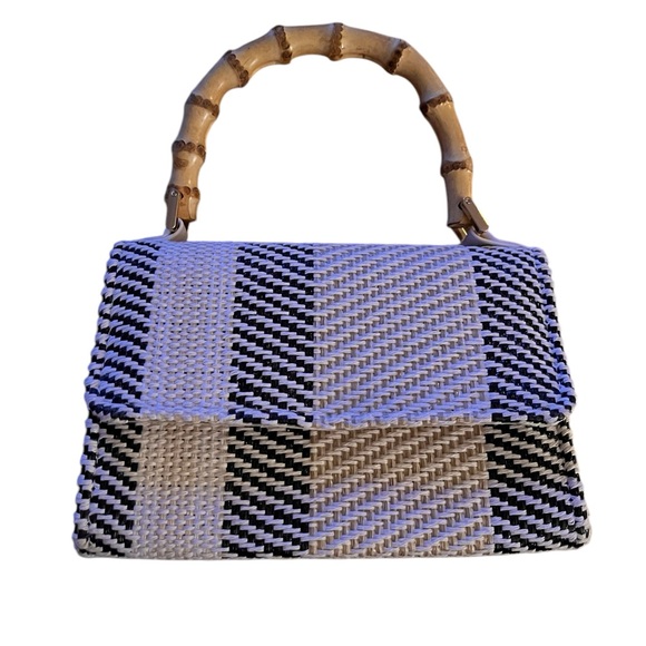 Bags | Woven Handbagbamboo Handle With Snap Closure | Poshmark